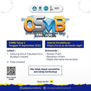 Pendaftaran OSMB Masa 2022.2 - UT Purwokerto
