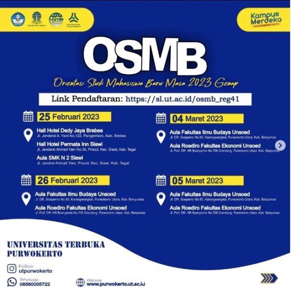 Pendaftaran OSMB Mahasiswa Baru Masa 2023.1 - UT Purwokerto